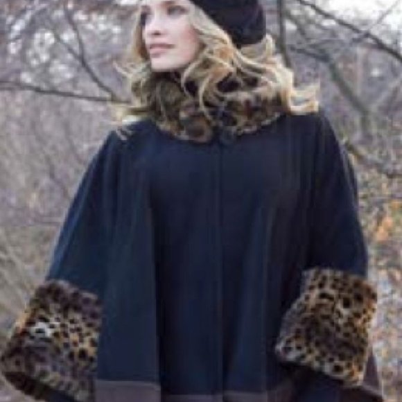 Parkhurst | Jackets & Coats | Parkhurst Mosiac Cape Faux Fur Leopard ...